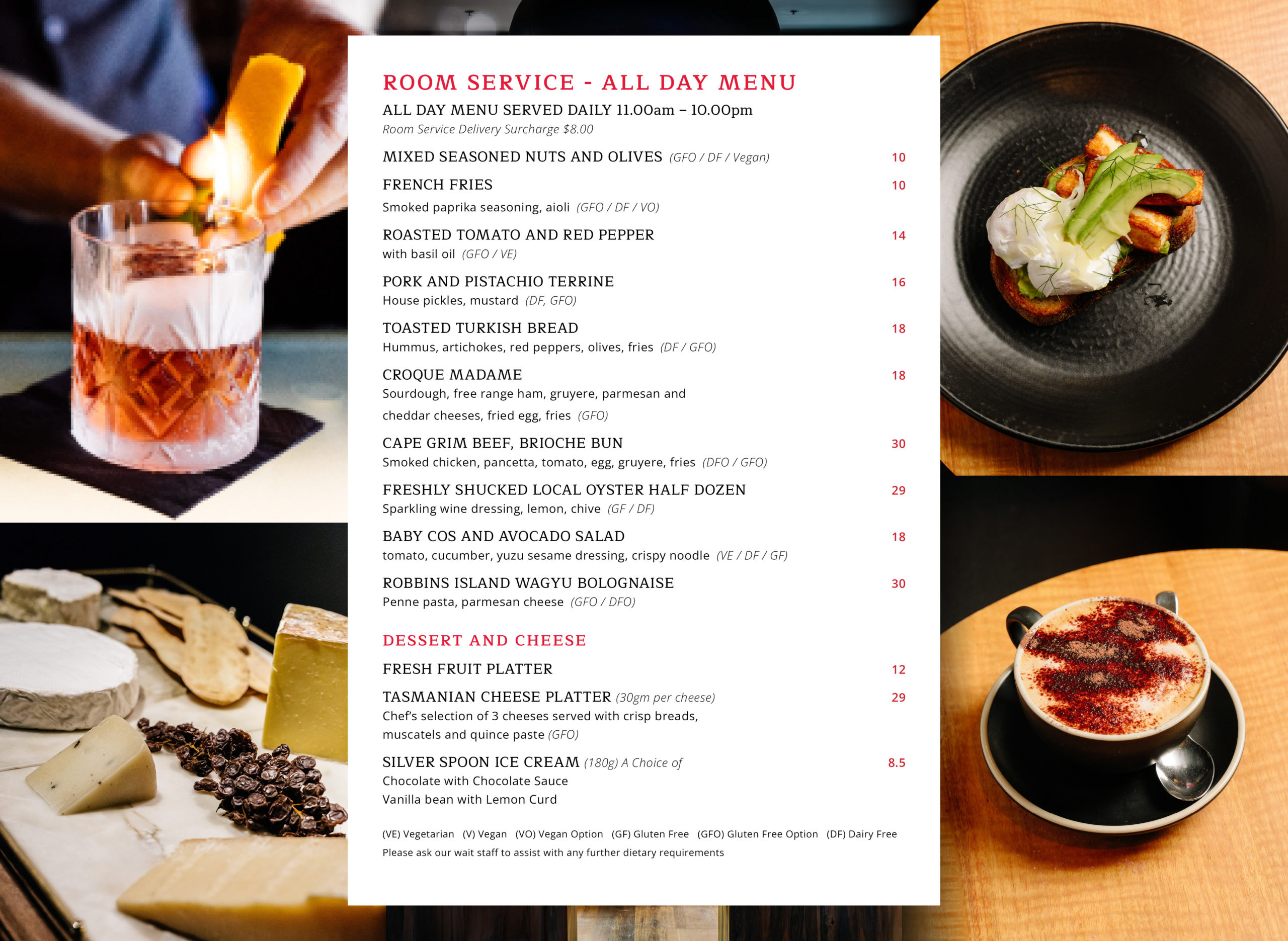 In-Room Dining - View Menu | Henry Jones Art Hotel